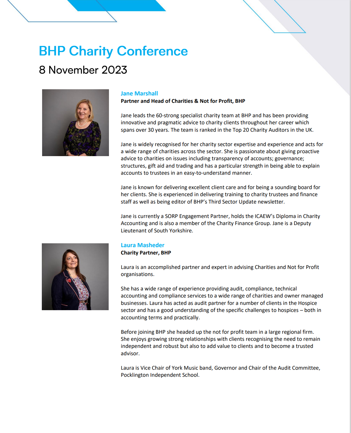 Landing Page - Charity Conference - BHP, Chartered Accountants